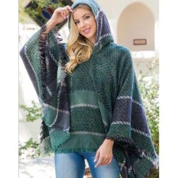 Riah Fashion, Los Angeles | Sweaters | New Greenhooded Ruana Poncho ...